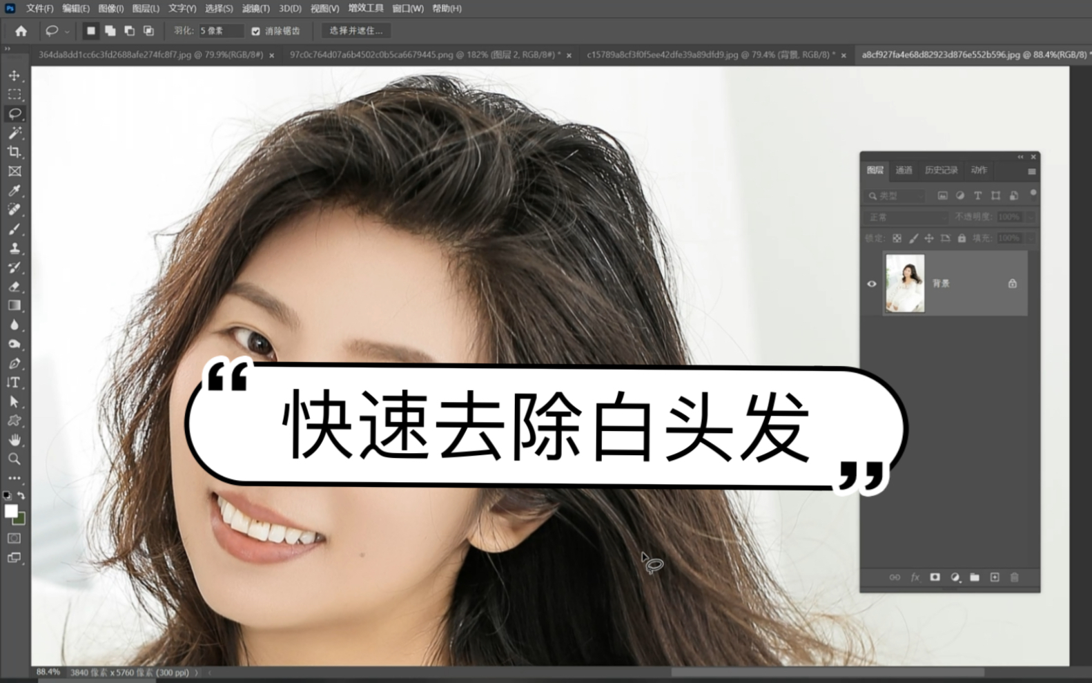 Ps修图教程 快速去除白头发
