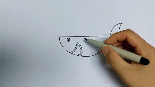 创意简笔画鲨鱼,儿童画海底世界,少儿创意美术,教师范画