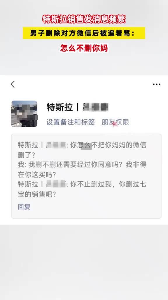 特斯拉销售发消息频繁,男子删除其微信后被追着骂:怎么不删你妈