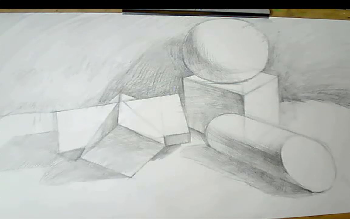 素描入门教程:3四个几何体的组合画法