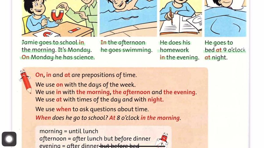 牛津小学英语语法Grammar Friends 2:时间介词at,in,on