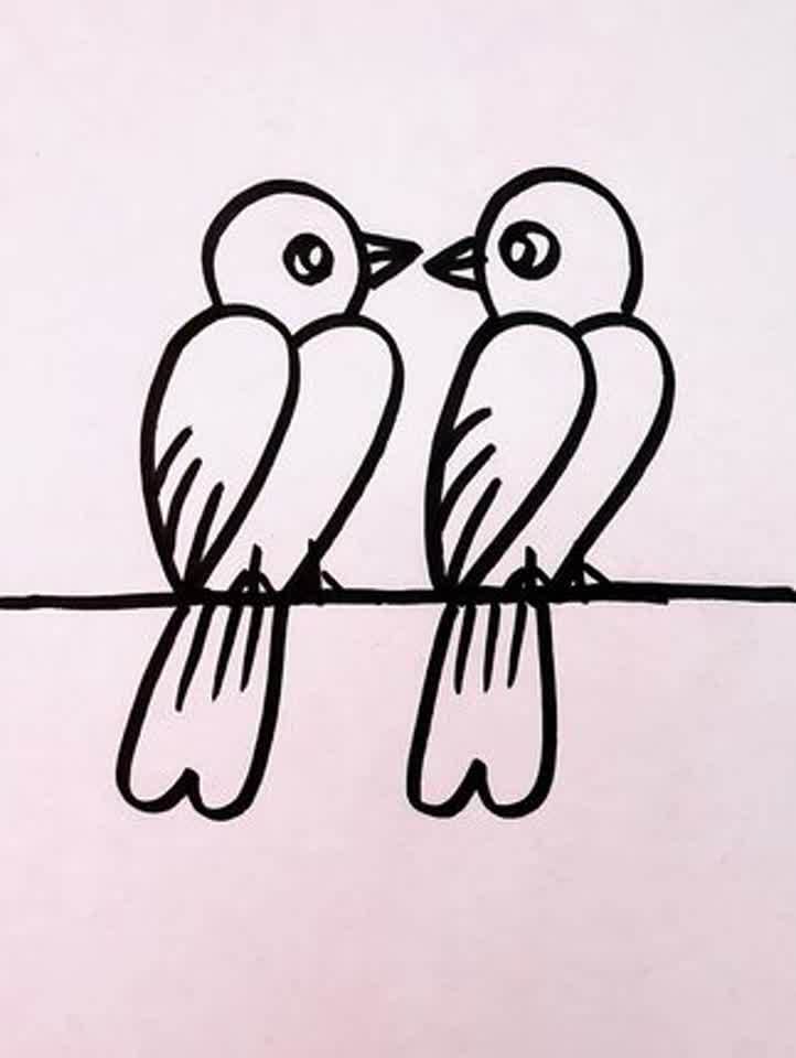 四个2画小鸟,超级简单,赶快动笔跟我学起来吧#育儿简笔画 #小鸟简笔...