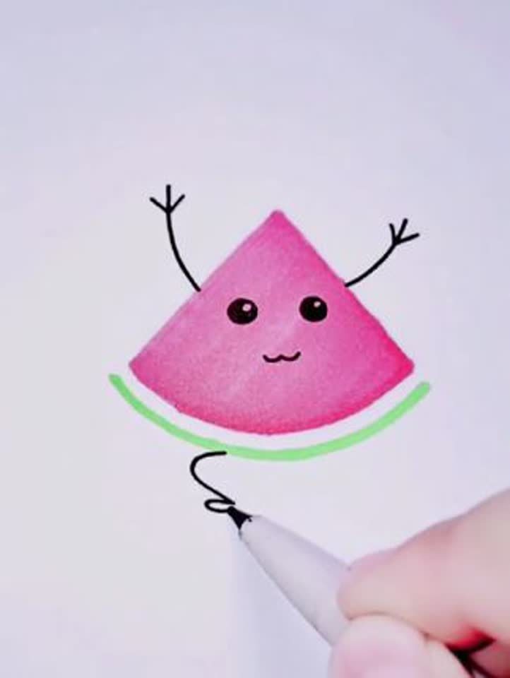 幼儿园简笔画~西瓜#一学就会的简笔画 #亲子简笔画 #跟着学画画 #...