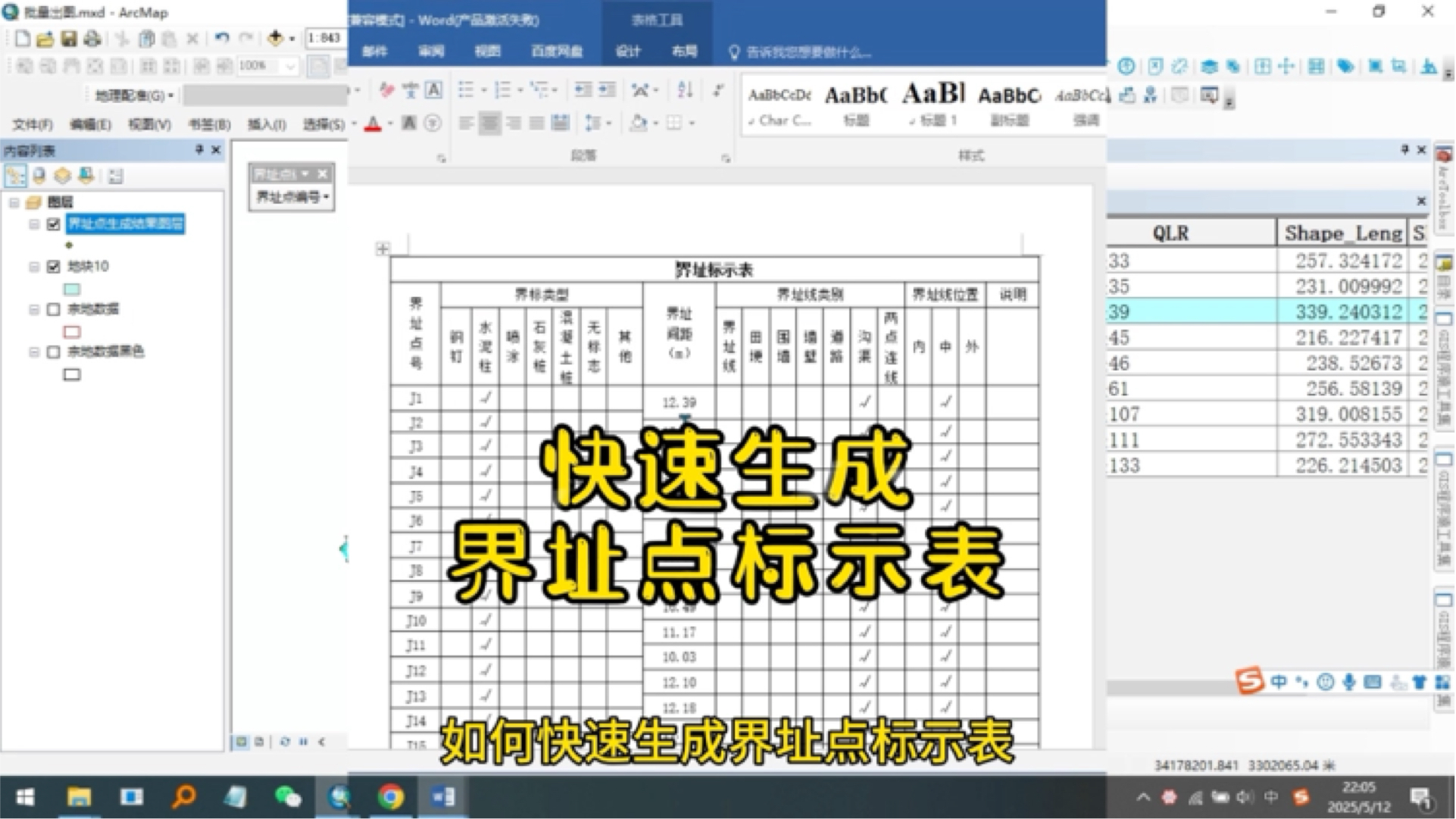 arcgis插件,快速生成界址点标示表