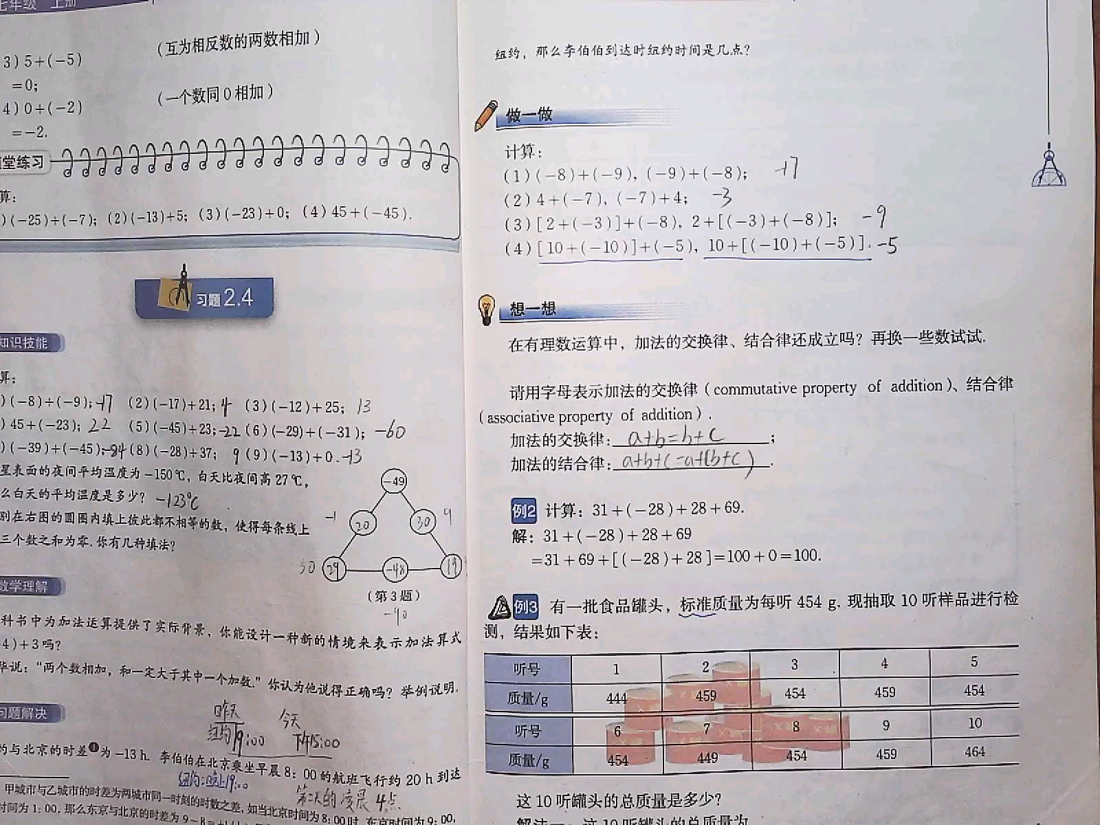 七年级上册第二章加法的运算定律运用到有理数37、38页知识点