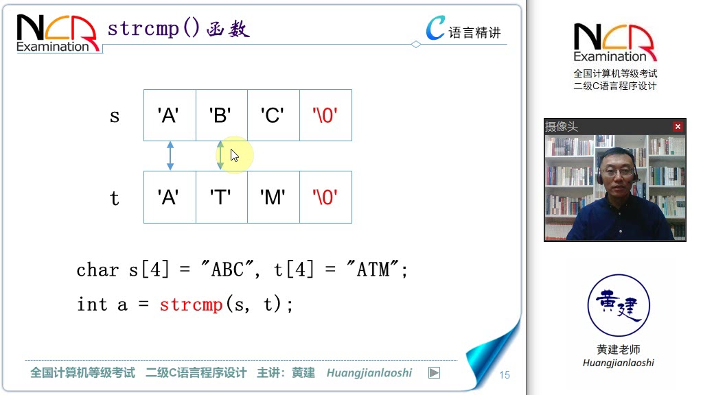 7.10.1 strcmp函数 @ 黄建老师 二级C语言