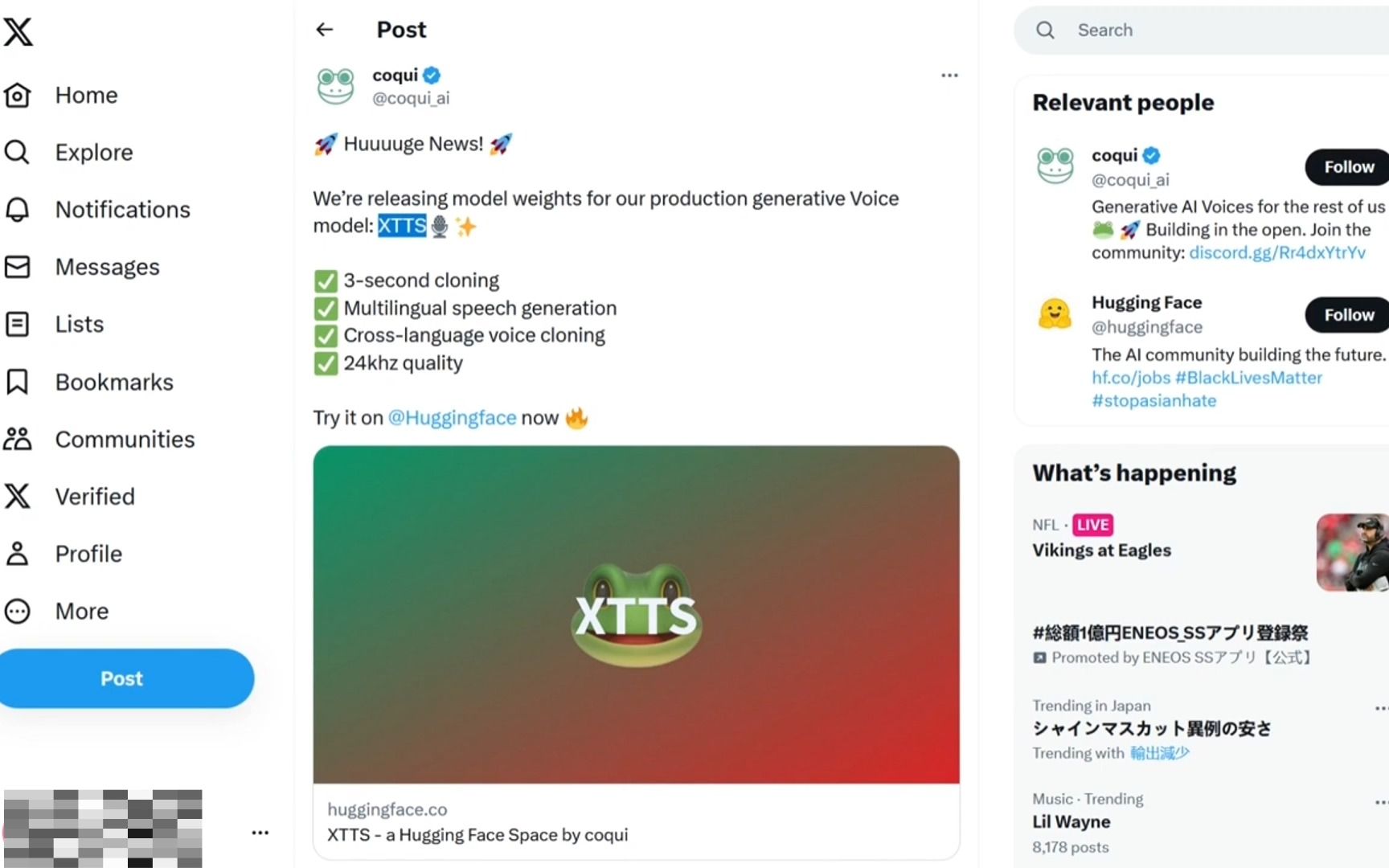 Coqui发布XTTS模型,三秒跨语言,1000种语言支持