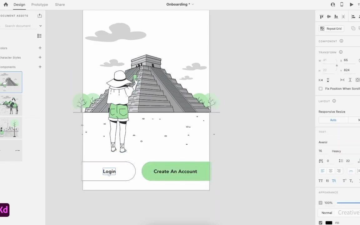 Adobe XD 自动动画制作旅游移动应用启动画面交互设计