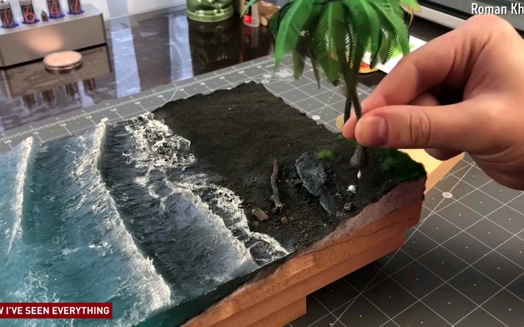 【微缩场景模型制作教程】海滩微缩场景模型制作教程。