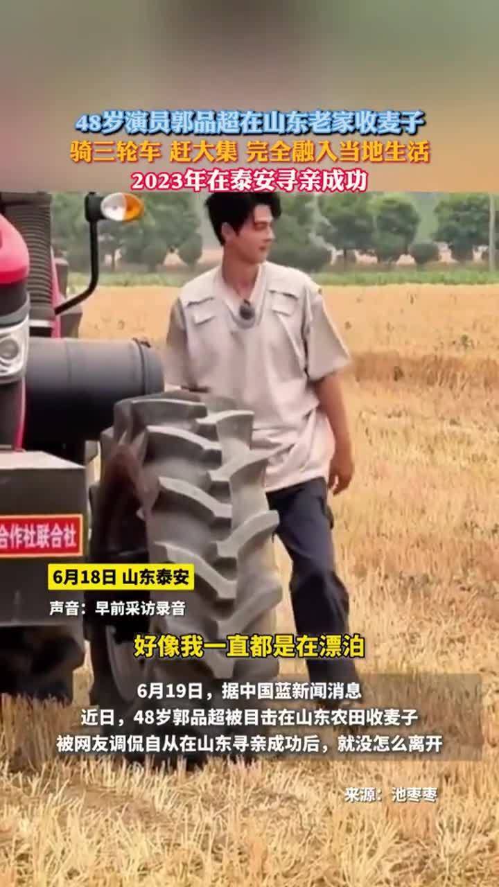 48岁演员郭品超回山东老家收麦子,骑三轮车逛大集