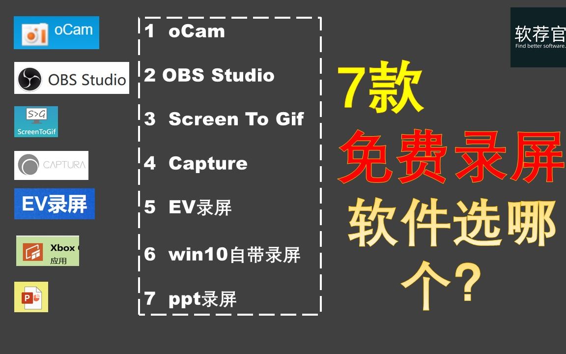 【软荐管】7款免费好用的录屏软件怎么选?ocam| obs| screen to gif | ...
