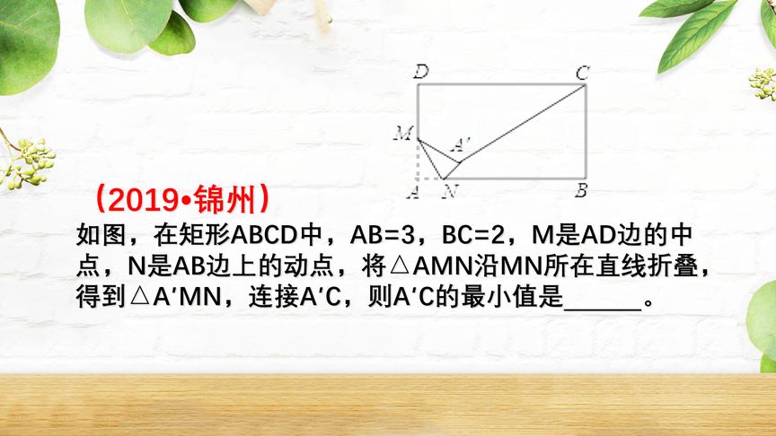 2019中考真题:将△AMN翻折得到△A'MN,如何求A'C的最小值