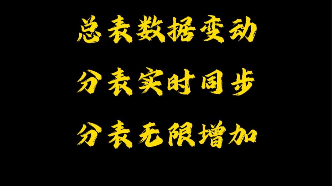 Excel总表数据变动,分表实时同步,分表无限增加