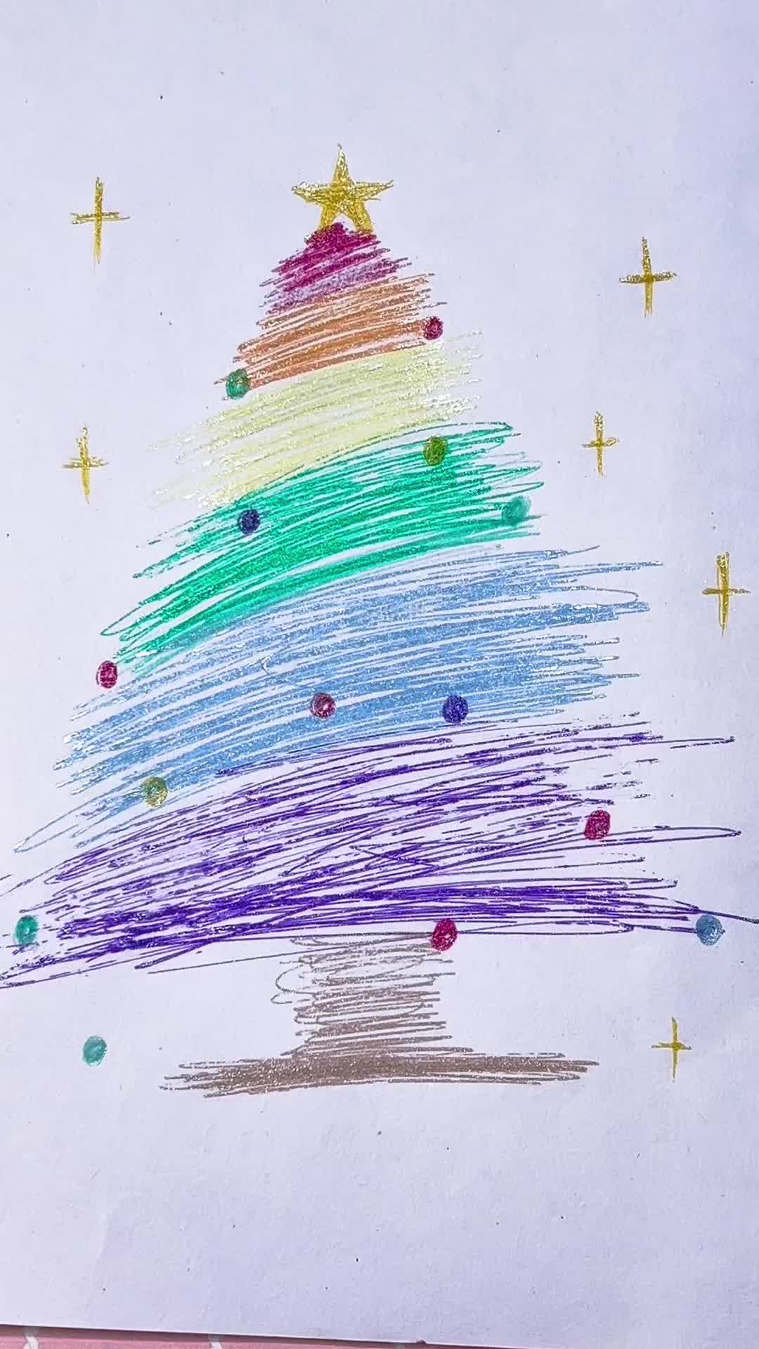 画圣诞树 #儿童绘画 #跟着抖音学画画 #简笔画 一起来简单画一画圣诞树