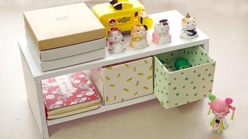 简单实用的桌面增高架,自带两个小抽屉,用纸板就能DIY!