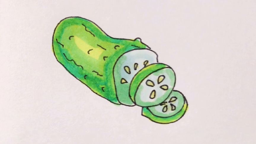 儿童美术简笔画,蔬菜系列,被切开的黄瓜