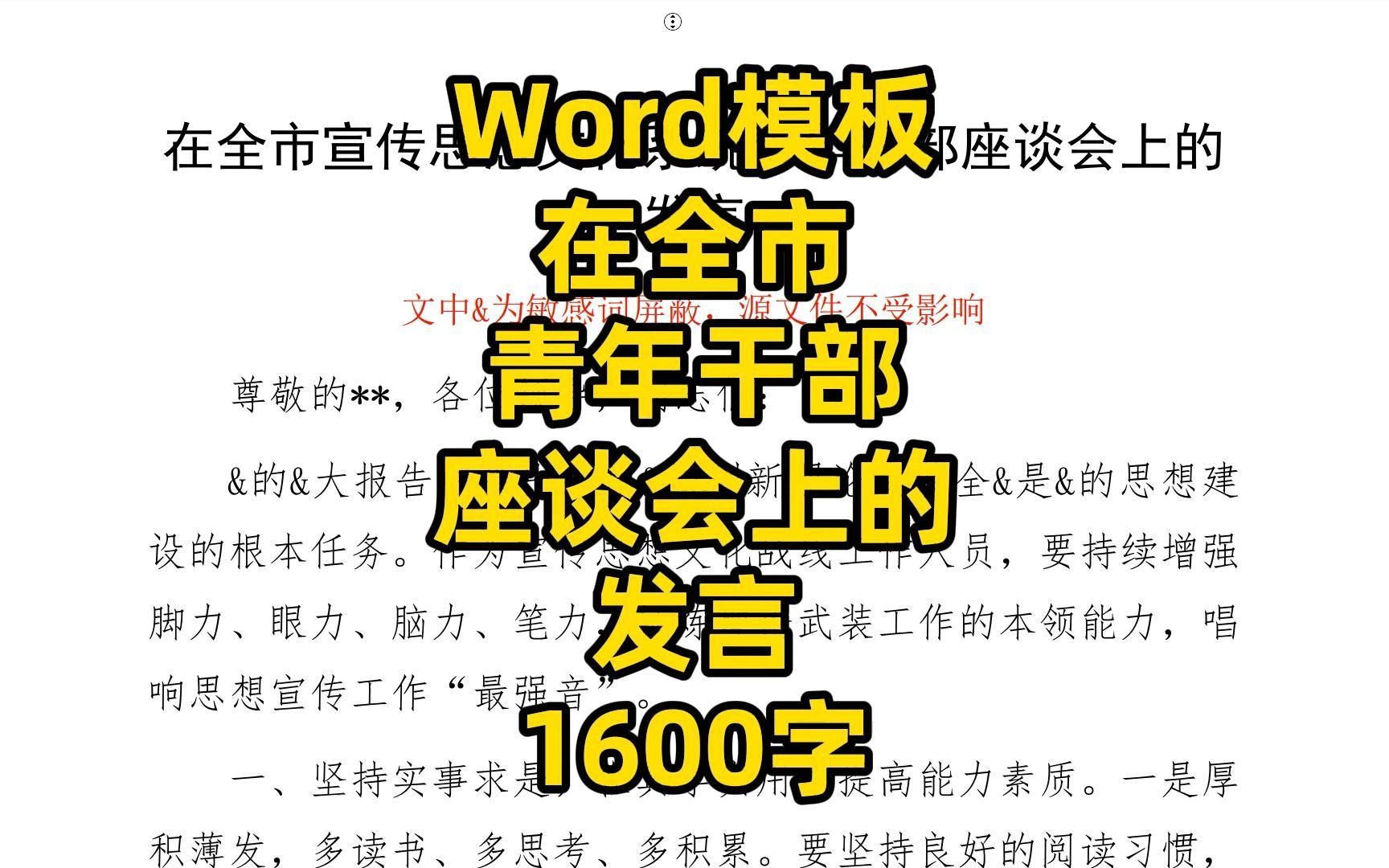 在全市青年干部座谈会上的发言1600字,发言范文,Word文件