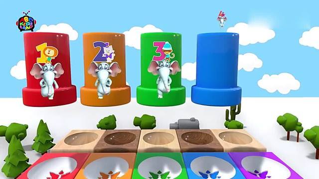 早教动画:消防车掉进彩色颜料水池里染色