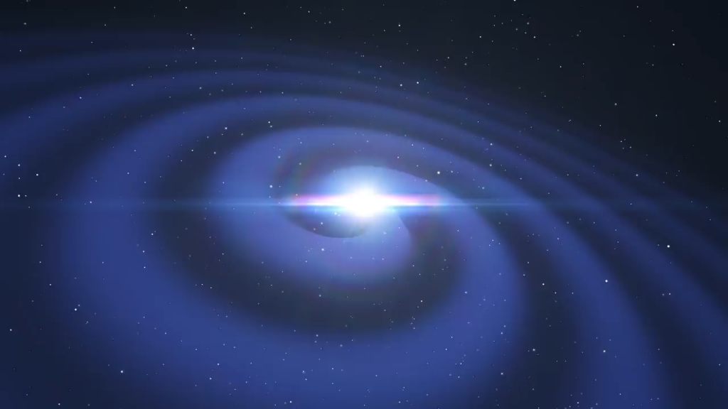 计算机模拟的中子星双星PSR J0737-3039(双脉冲星,Double Pulsar)...