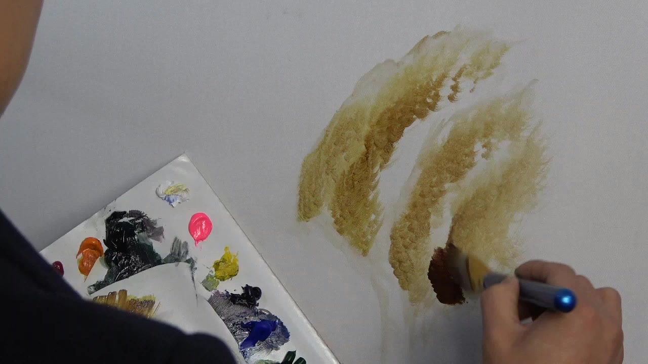 刀笔油画视频教程刀画教程山石篇之斧劈皴经典案例石头的画法(逐梦...