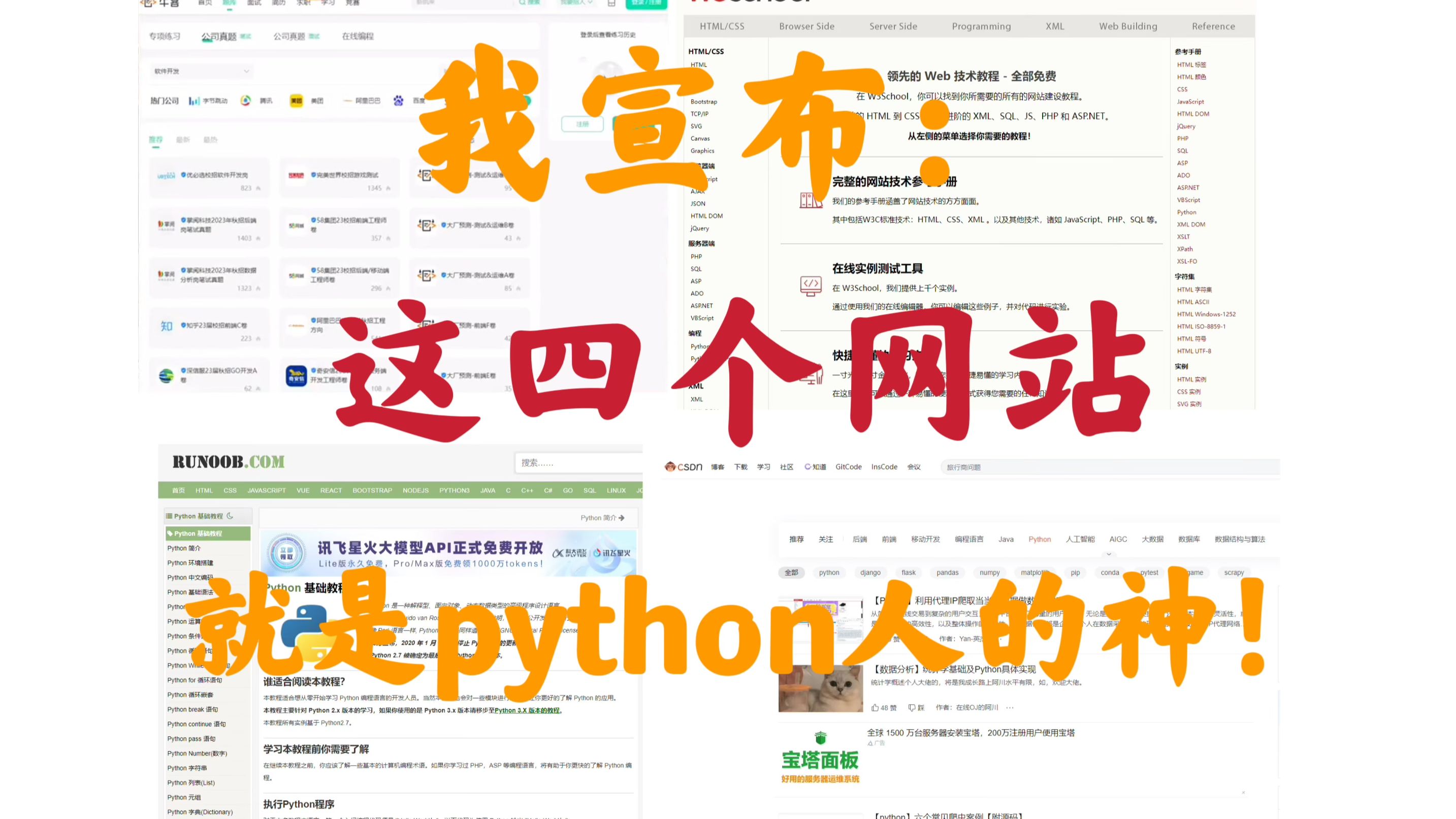 【Python学习】强推这四大Python自学网站!永久告别知识付费!学...
