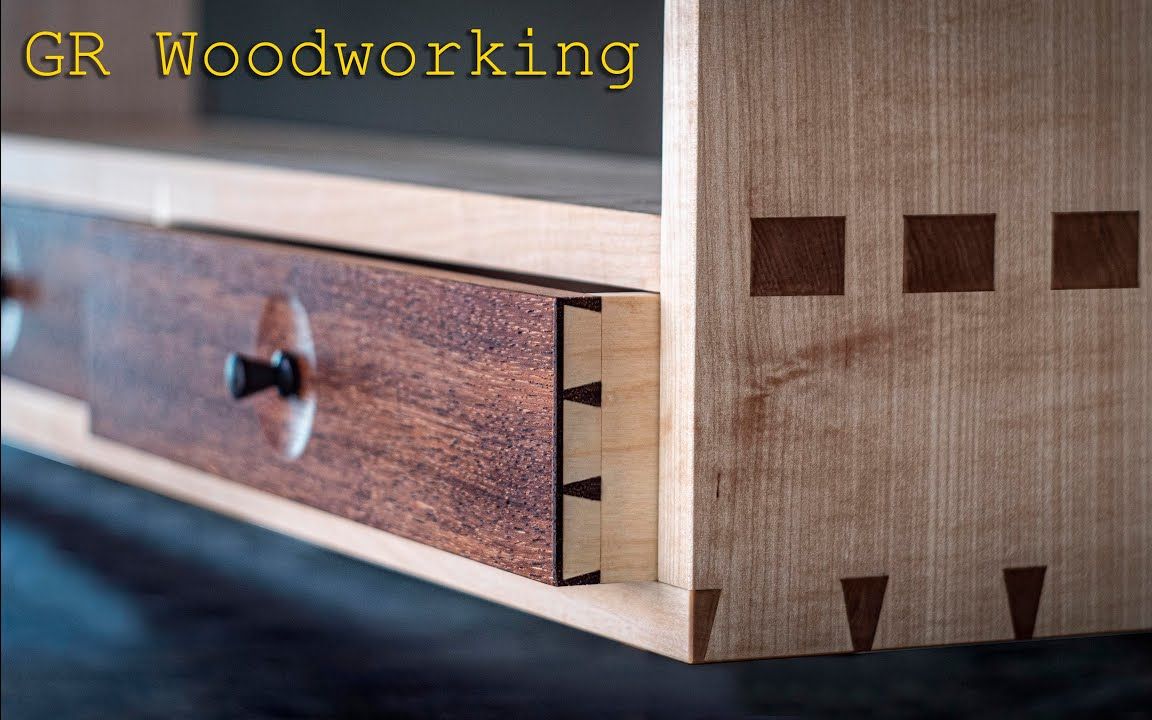 【局部精琢(小柜)——枫木和桃花心木书架制作】【GR Woodworking】