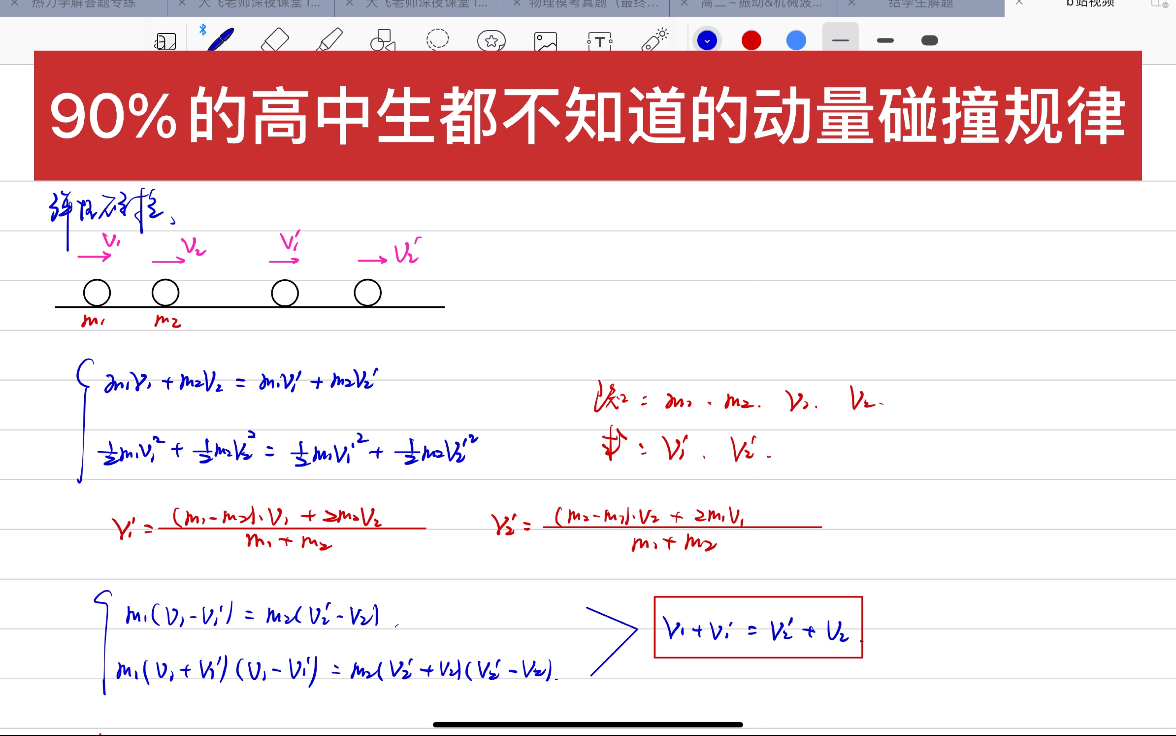 【高中物理】90%的高中生都不知道的动量弹性碰撞规律!居然可以...