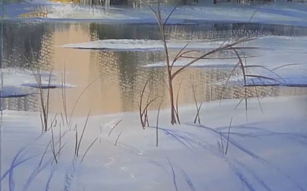 【水粉】冬景--水粉画在有色纸上