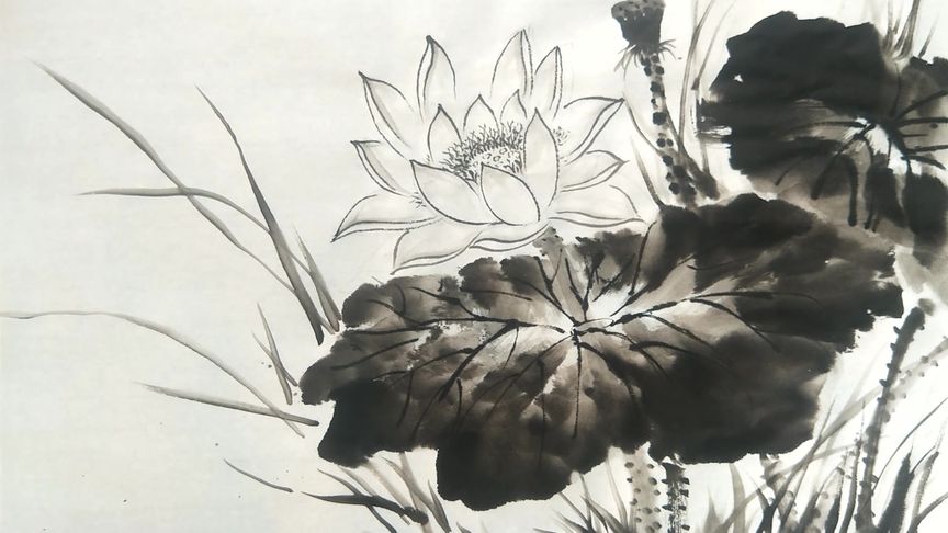 破墨法绘画大写意荷花,细看老师功笔、细品意境之美,这就是国画