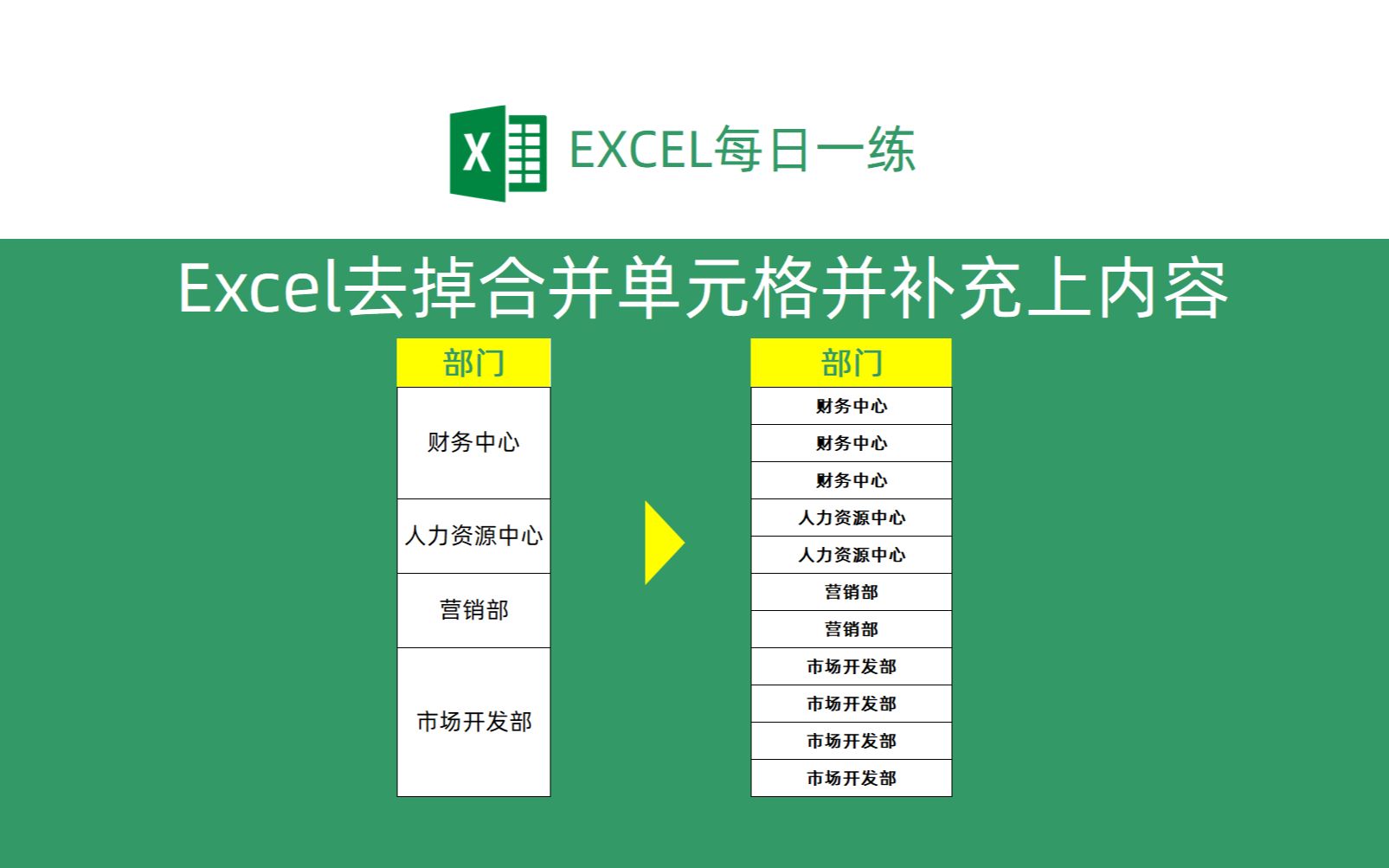 Excel 2种方法去掉合并单元格的内容并补充上内容!
