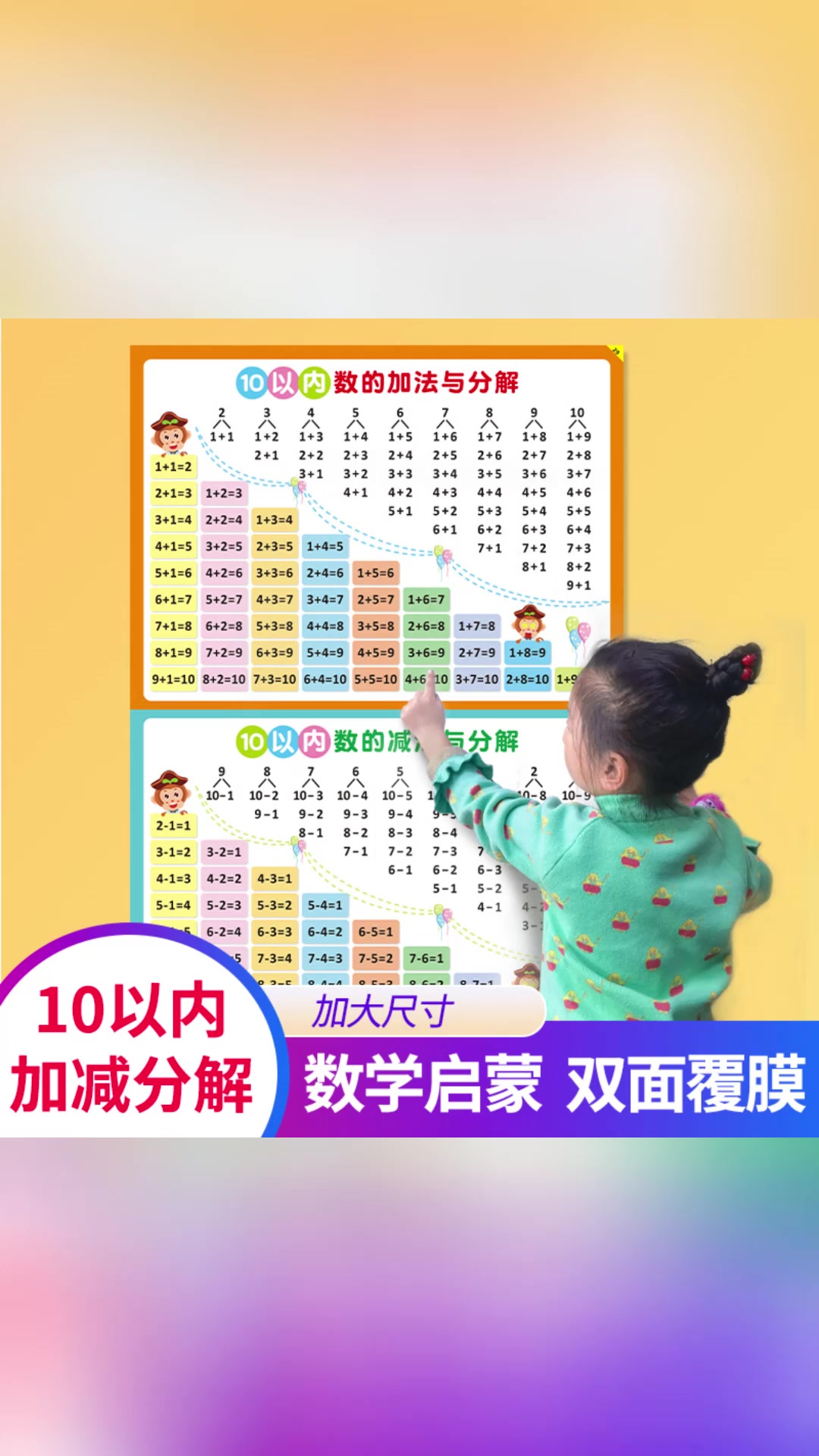 10幼儿童20以内加减法口诀表一年级加法减法挂图覆膜纸质#幼儿教育 ...
