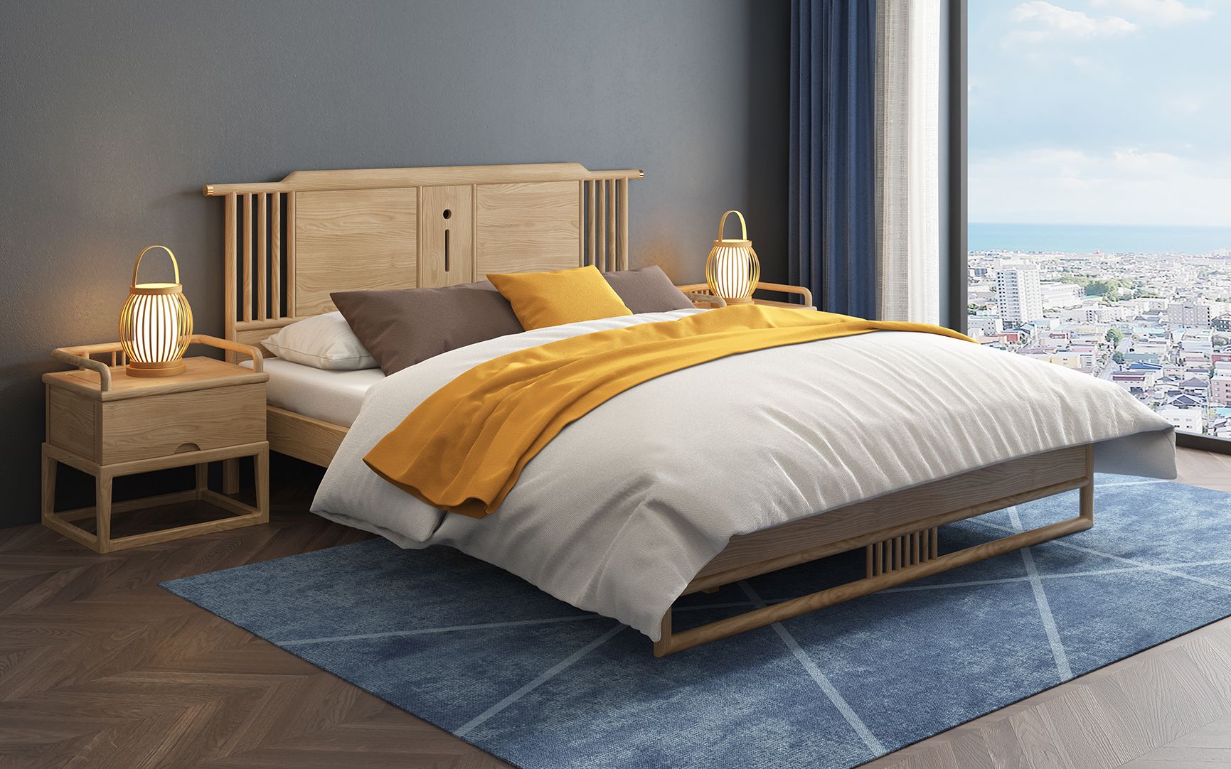 №295中式实木床建模渲染过程