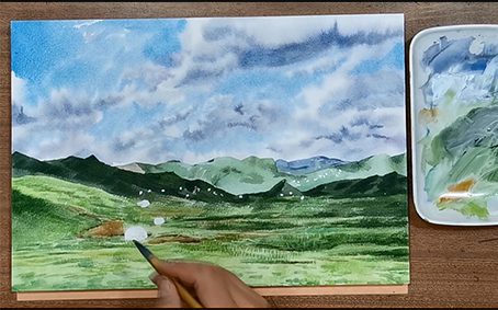 『水彩』西北的蓝天白云