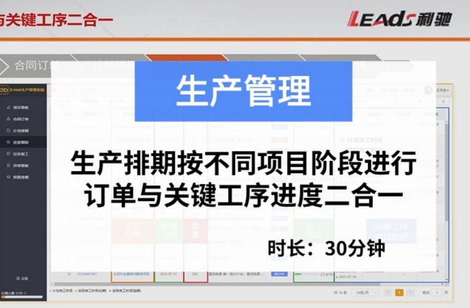 生产管理:生产排期按不同项目阶段进行订单与关键工序进度二合一