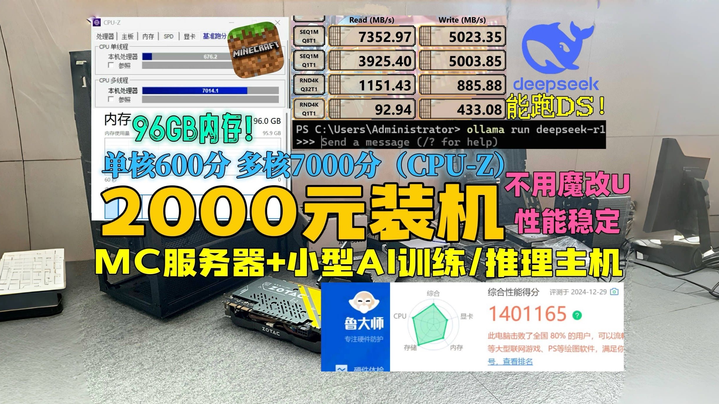 【装机记录3】2000元MC服务器!96G内存,性能超强,还能跑AI?开服的...
