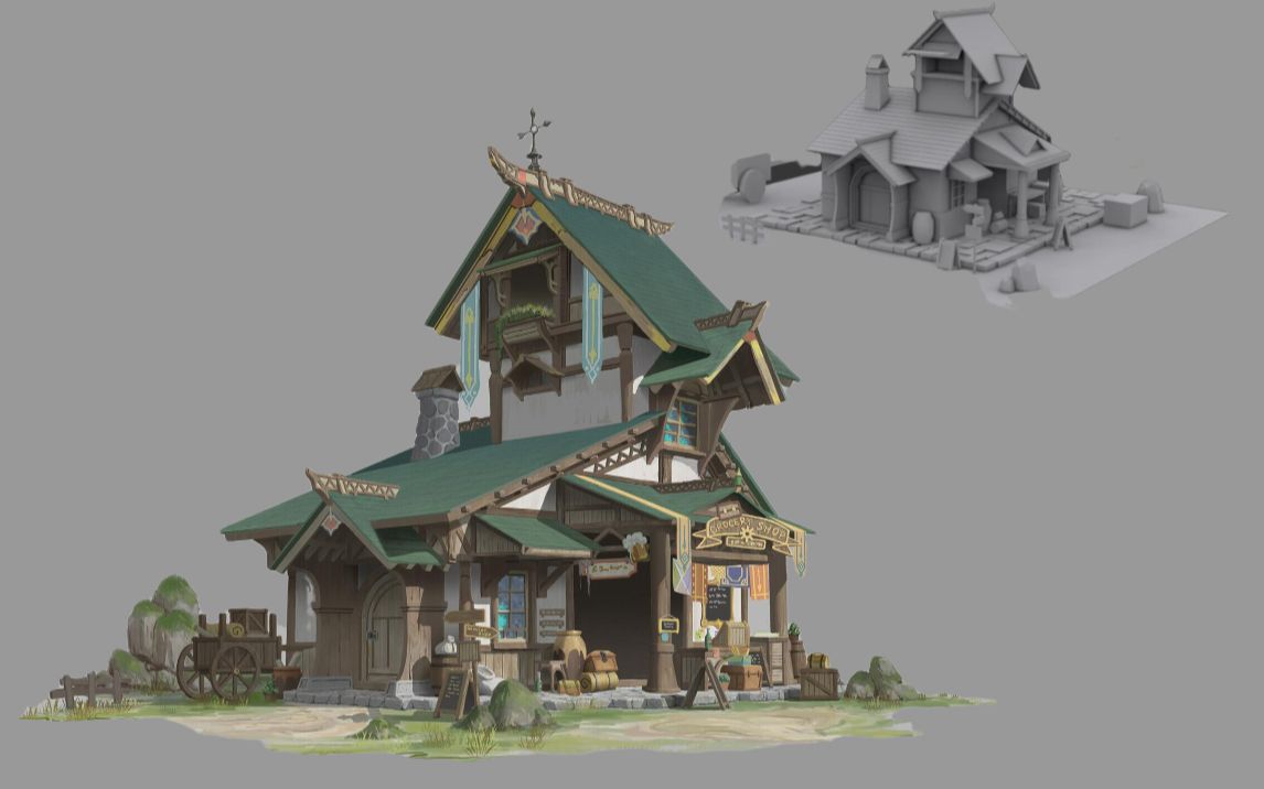 3D建模小场景搭建.青鸟枫林作坊.