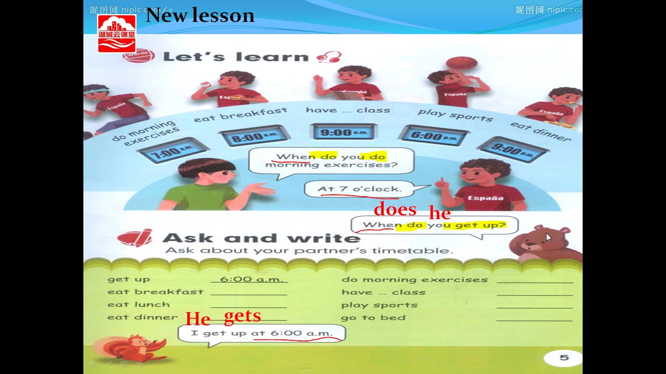 小学五年级下册英语课堂(人教版)