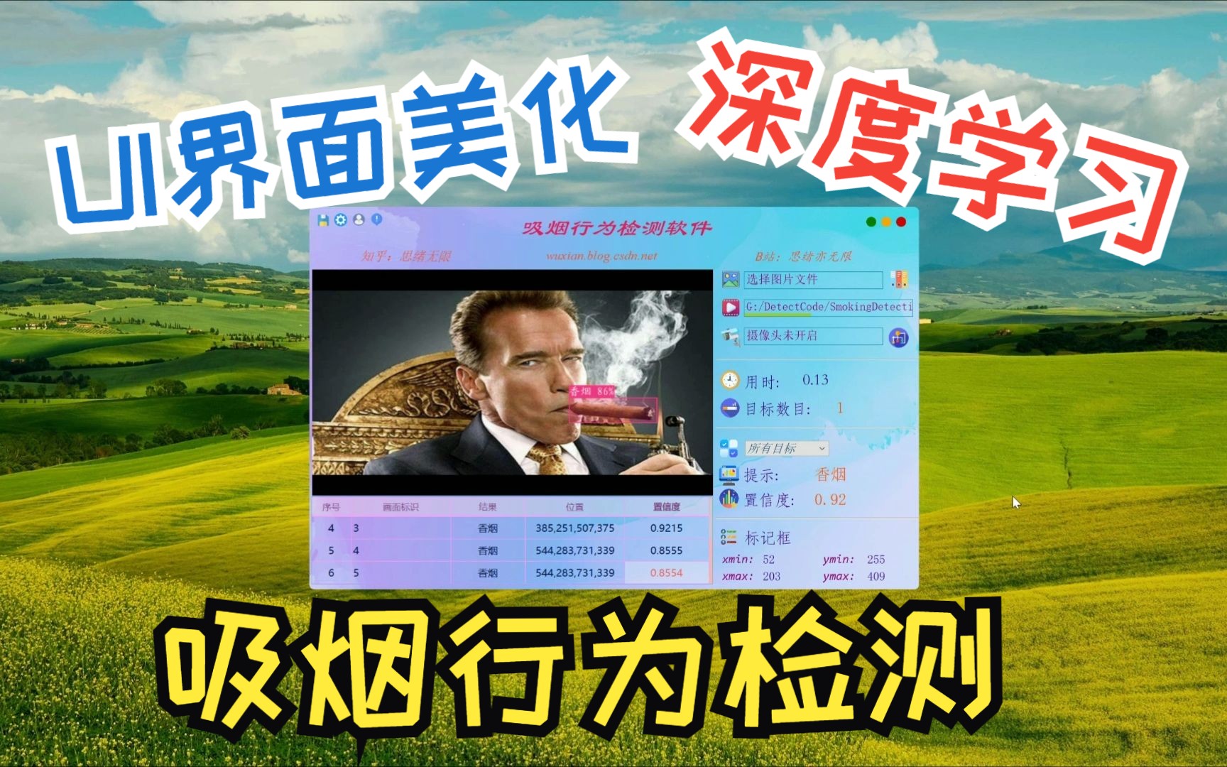 吸烟行为检测系统演示(Python+YOLOv5深度学习模型+清新界面)