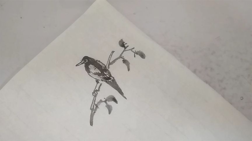 国画花鸟,喜鹊的背面画法,书法用笔