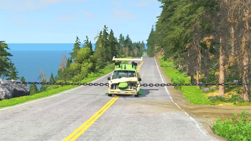 车祸模拟器:出村的公路上拉了一条铁链导致村民都撞上翻车