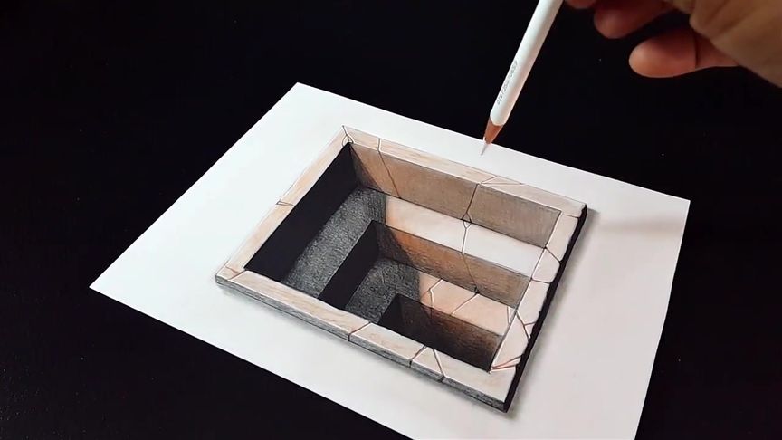 4分钟学会3D手绘立体画,手把手教你如何画一个立体效果的地洞