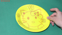 佩佩画画课,今天在纸盘上画一只可爱的Kitty猫!