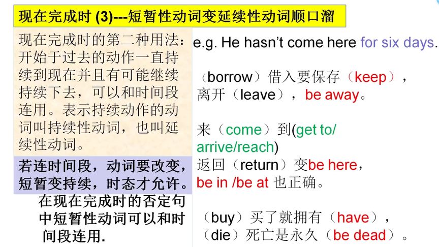 现在完成时(3)—短暂性动词变延续性动词的顺口溜。学浪计划