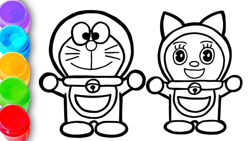 亲子简笔画:一对机器猫画画