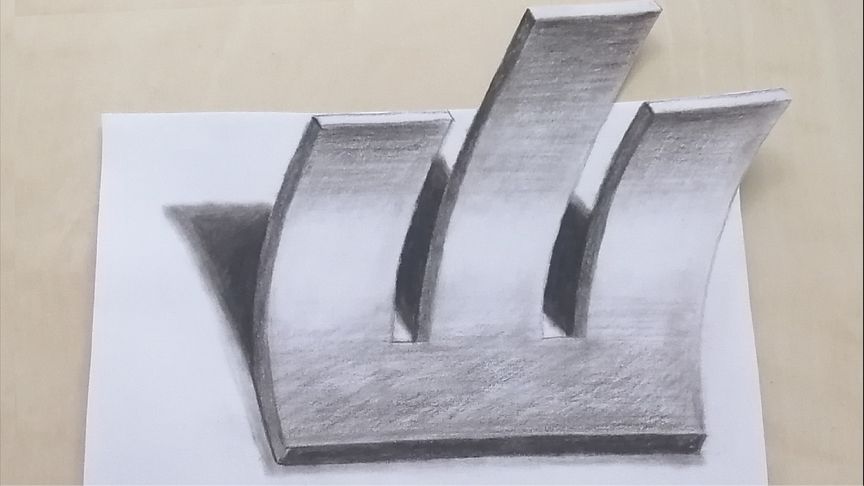 绘制3D中文“山”字,使用铅笔棉签橡皮画出3D酷幻效果,简单易学