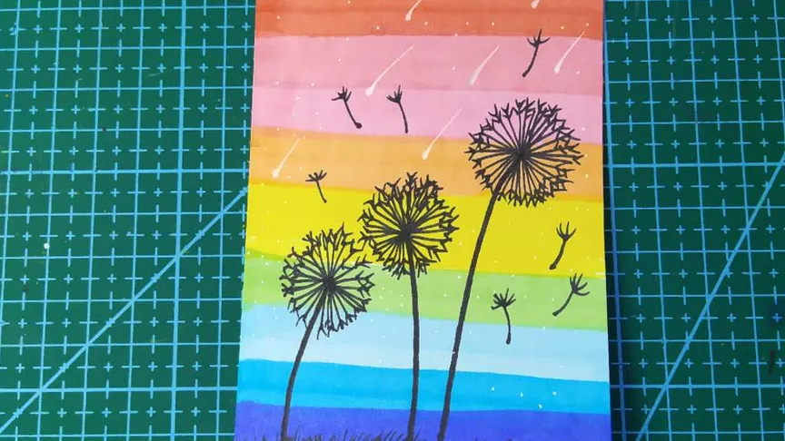 用马克笔也可以画漂亮的风景画，简单易学的蒲公英