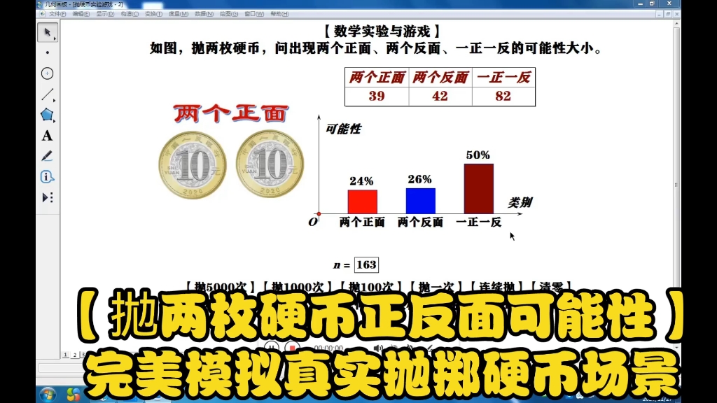 【拋两枚硬币正反面可能性大小问题】——完美模拟真实抛掷硬币场景...