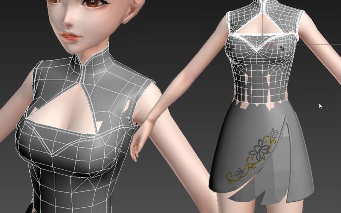 【3dmax建模】人物服装衣服制作教程,给洛天依穿上性感的旗袍