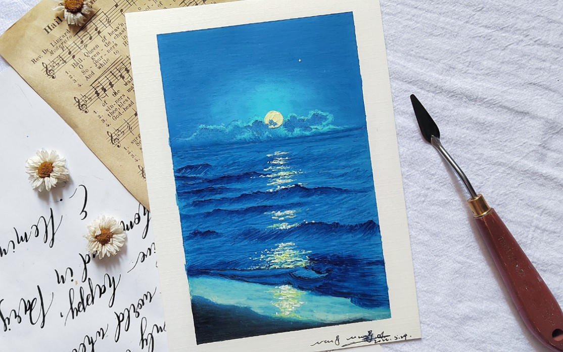 油画棒|海悬月|绘画教程