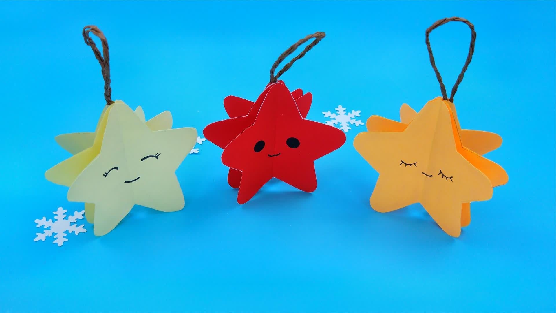 教你折可爱的3D立体星星挂件,简单又好玩,手工折纸DIY教程
